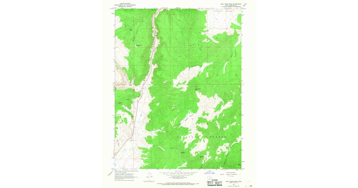 1966 Map of Bull Rush Peak, Garfield County, UT — High-Res | Pastmaps