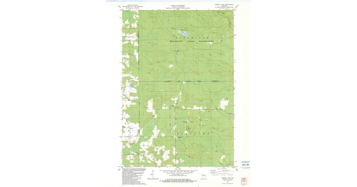 1982 Map of Burney Lake, Shawano County, WI — High-Res | Pastmaps