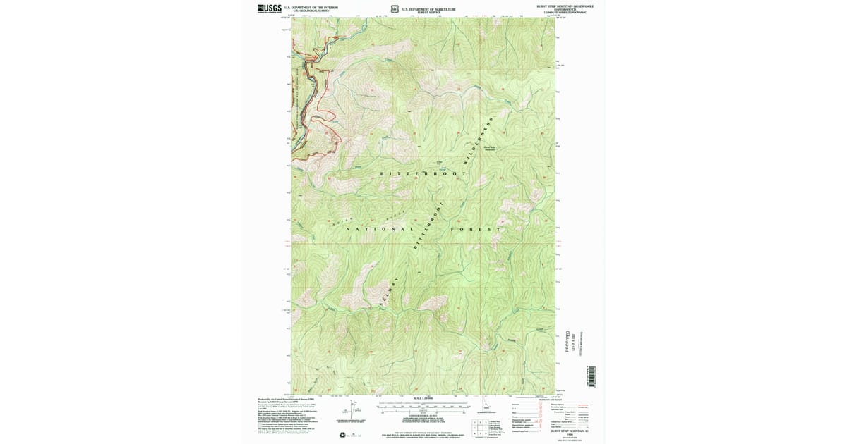 1998 Map of Burnt Strip Mountain, Idaho County, ID — High-Res | Pastmaps