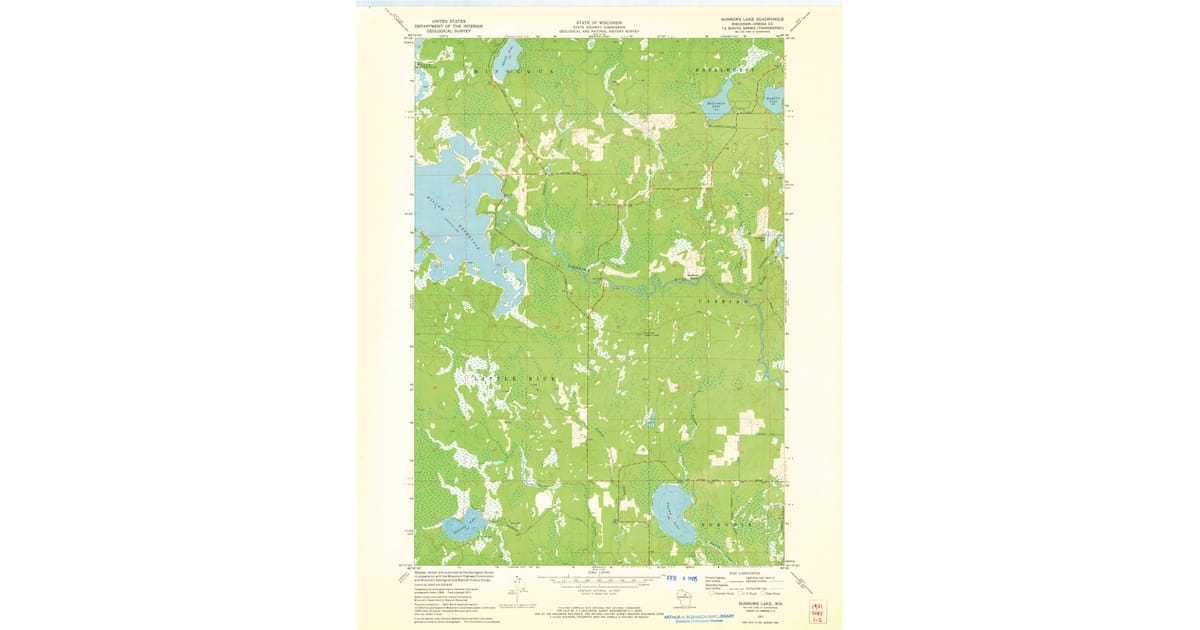 1971 Map of Burrows Lake, Oneida County, WI — High-Res | Pastmaps