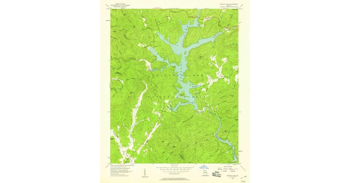 1957 Map of Burton Lake, Rabun County, GA — High-Res, 1958 Print | Pastmaps
