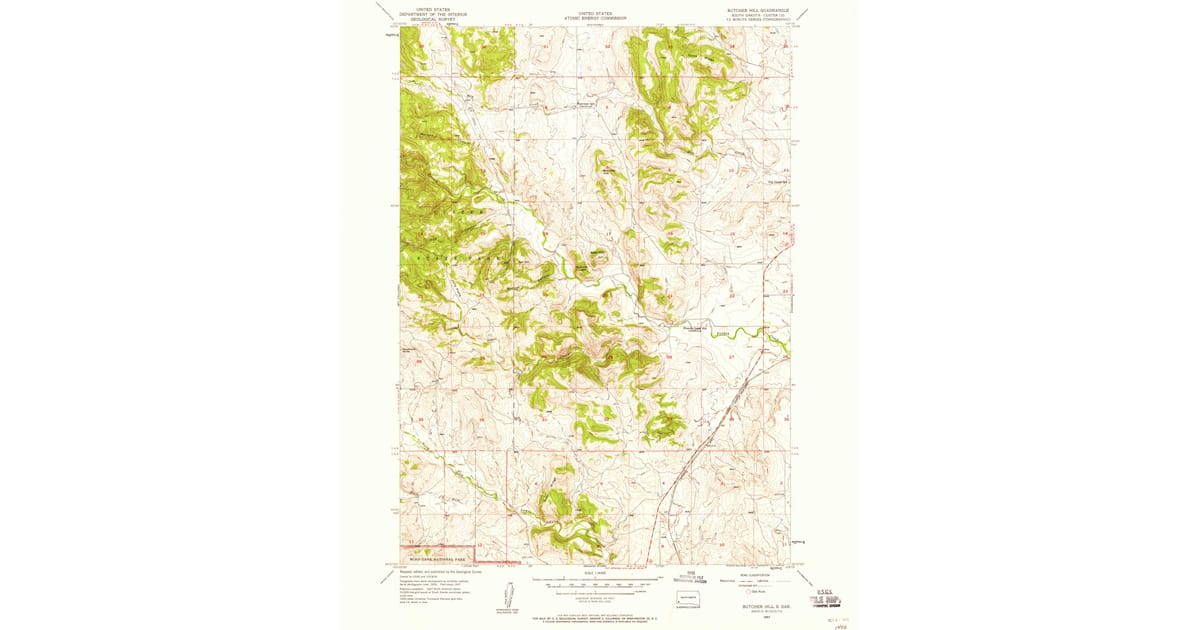 1957 Map of Butcher Hill, Custer County, SD — High-Res | Pastmaps