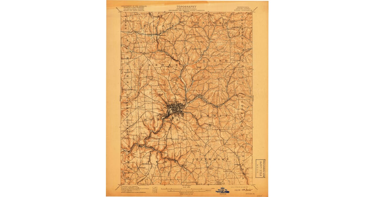 1911 Map of Butler, PA — High-Res, 1918 Print | Pastmaps