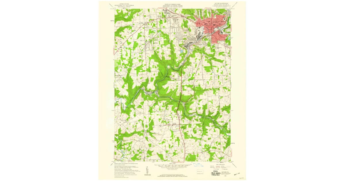 1958 Map of Butler, PA — High-Res, 1959 Print | Pastmaps