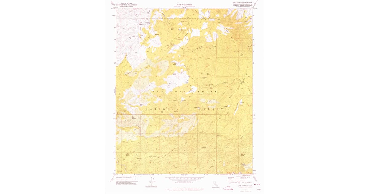 1971 Map of Butler Peak, San Bernardino County, CA — High-Res | Pastmaps