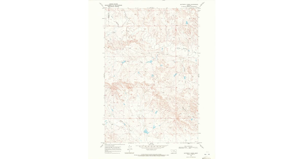 1968 Map of Butterfly Creek, Custer County, MT — High-Res | Pastmaps