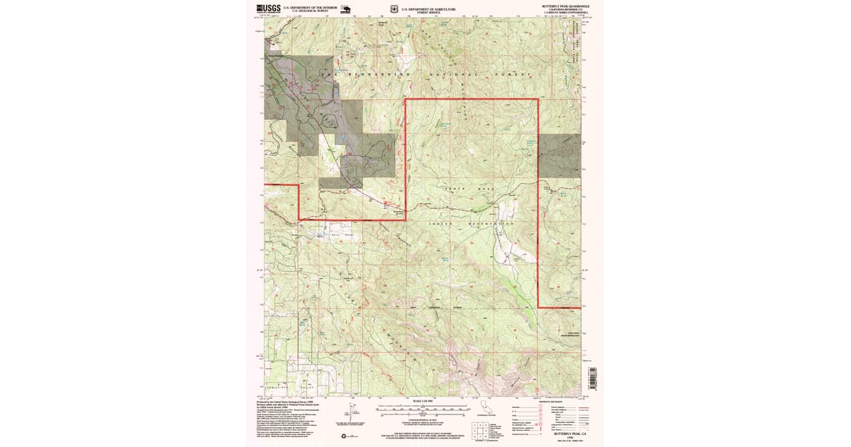 1996 Map of Butterfly Peak, Riverside County, CA — High-Res | Pastmaps