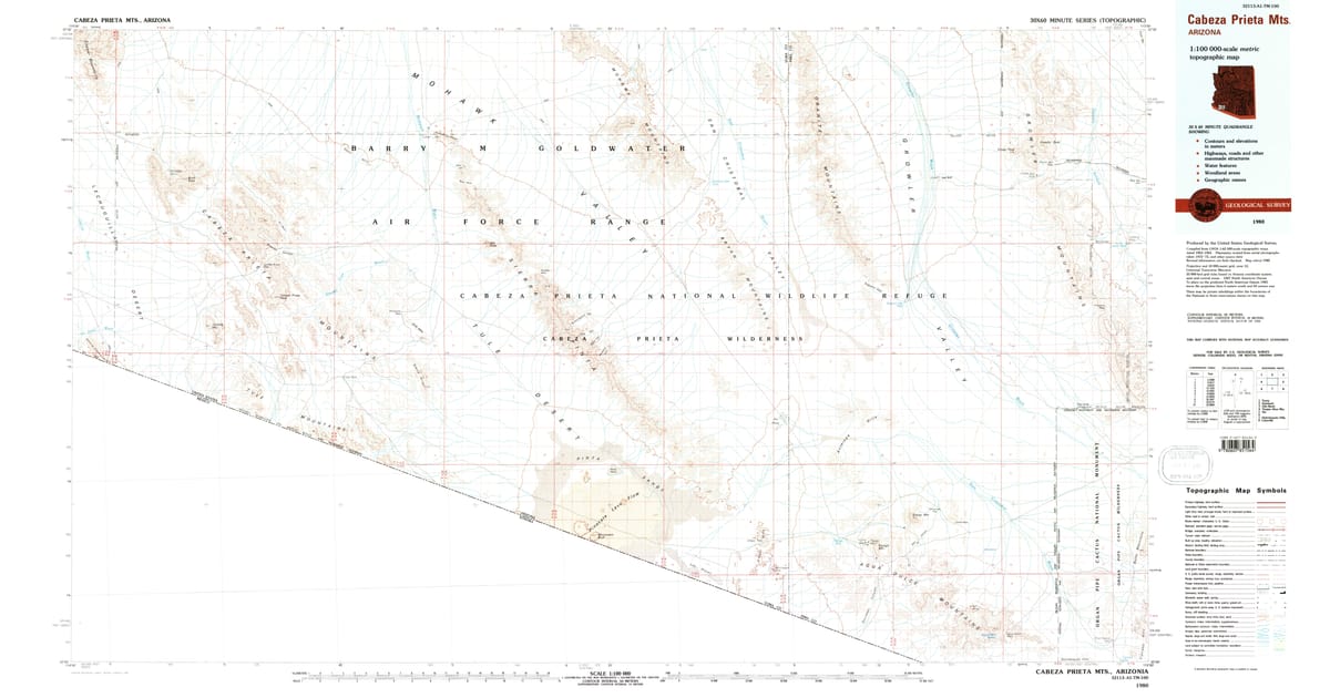 1980 Map of Cabeza Prieta Mts, Yuma County, AZ — High-Res | Pastmaps