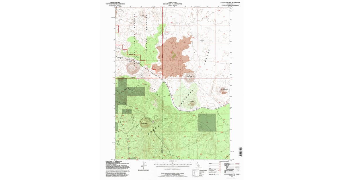 1993 Map of Caldwell Butte, Modoc County, CA — High-Res | Pastmaps