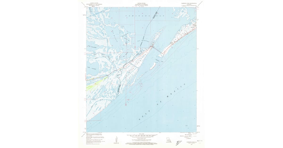 1957 Map of Caminada Pass, Lafourche Parish, LA — High-Res, 1960 Print ...