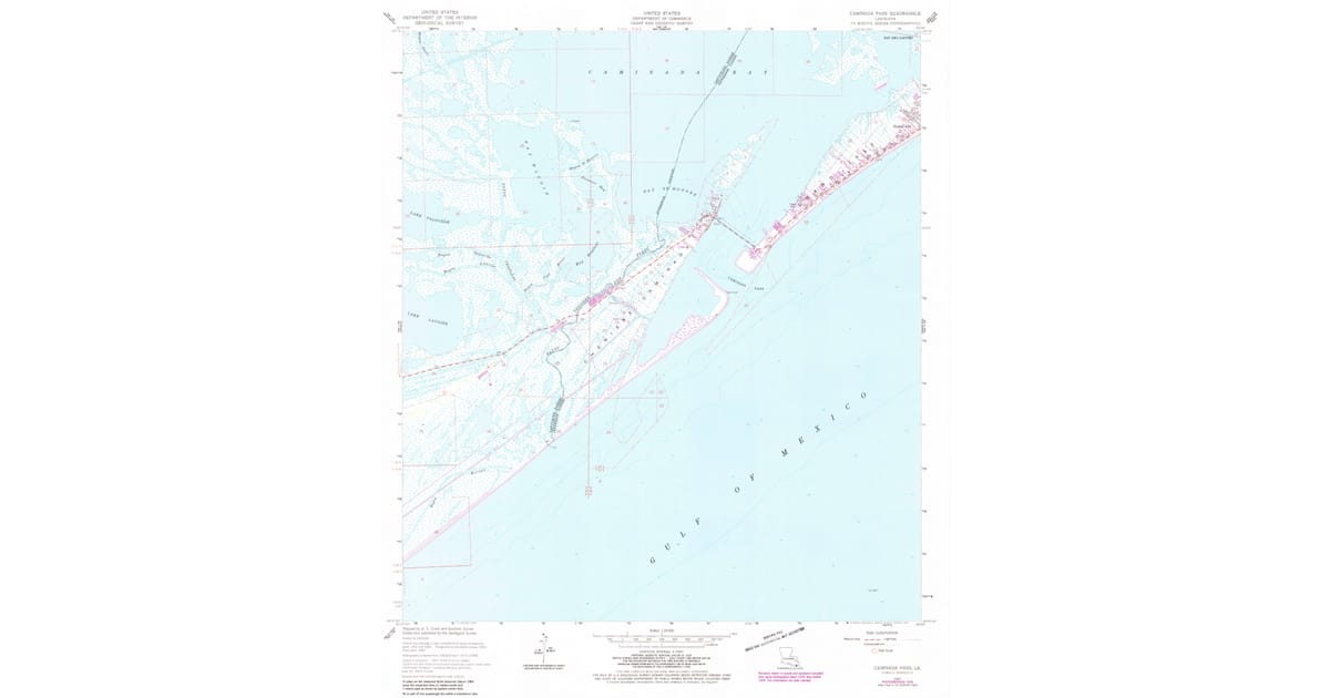 1957 Map of Caminada Pass, Lafourche Parish, LA — High-Res, 1980 Print ...