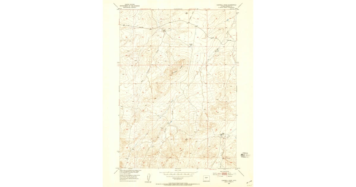 1953 Map of Campbell Ridge, Fremont County, WY — High-Res | Pastmaps