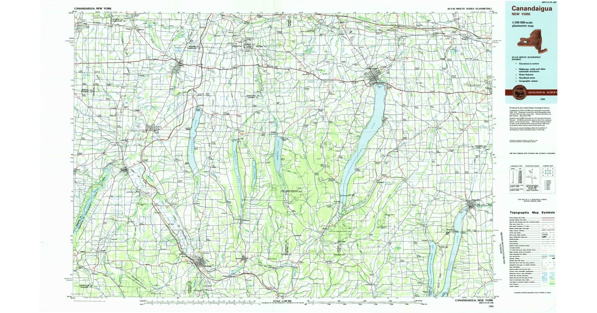 1983 Map of Canandaigua, Livingston County, NY — High-Res | Pastmaps