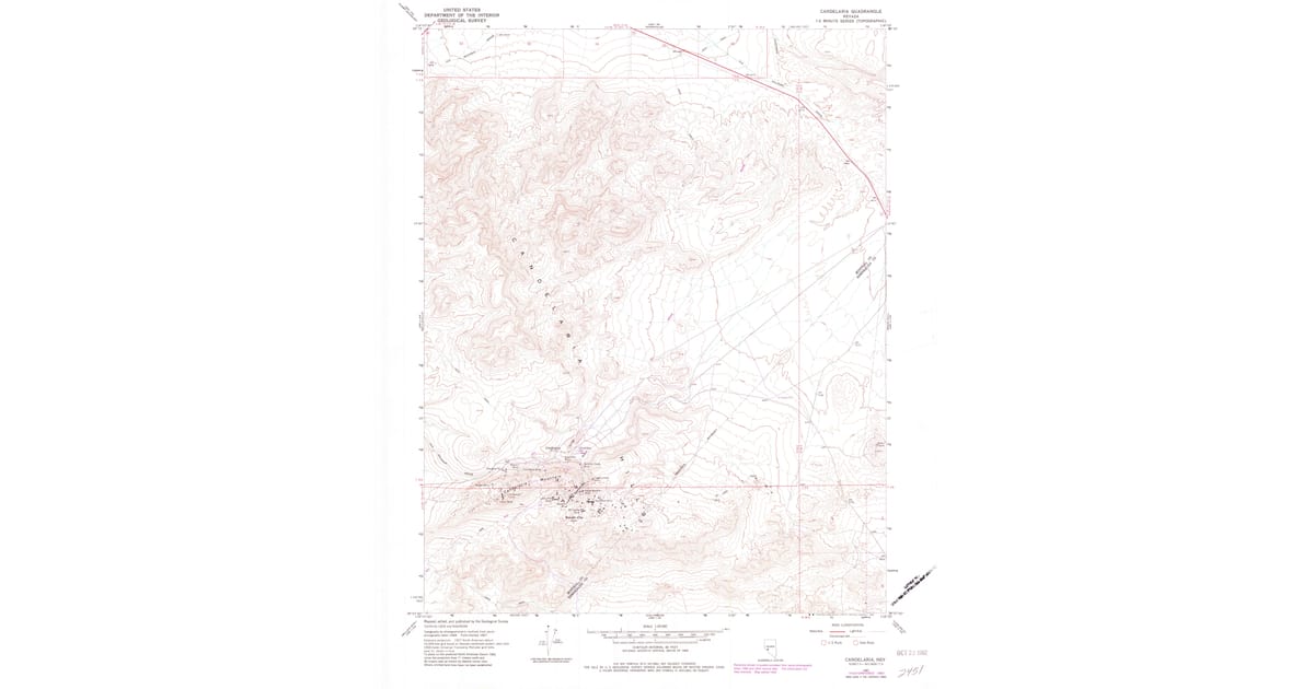 1967 Map of Candelaria, Mineral County, NV — High-Res, 1982 Print ...