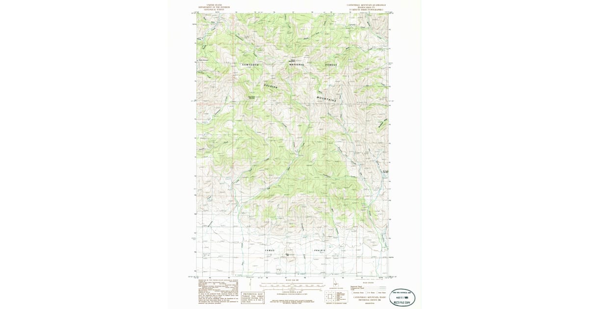 1986 Map of Cannonball Mountain, Camas County, ID — High-Res | Pastmaps