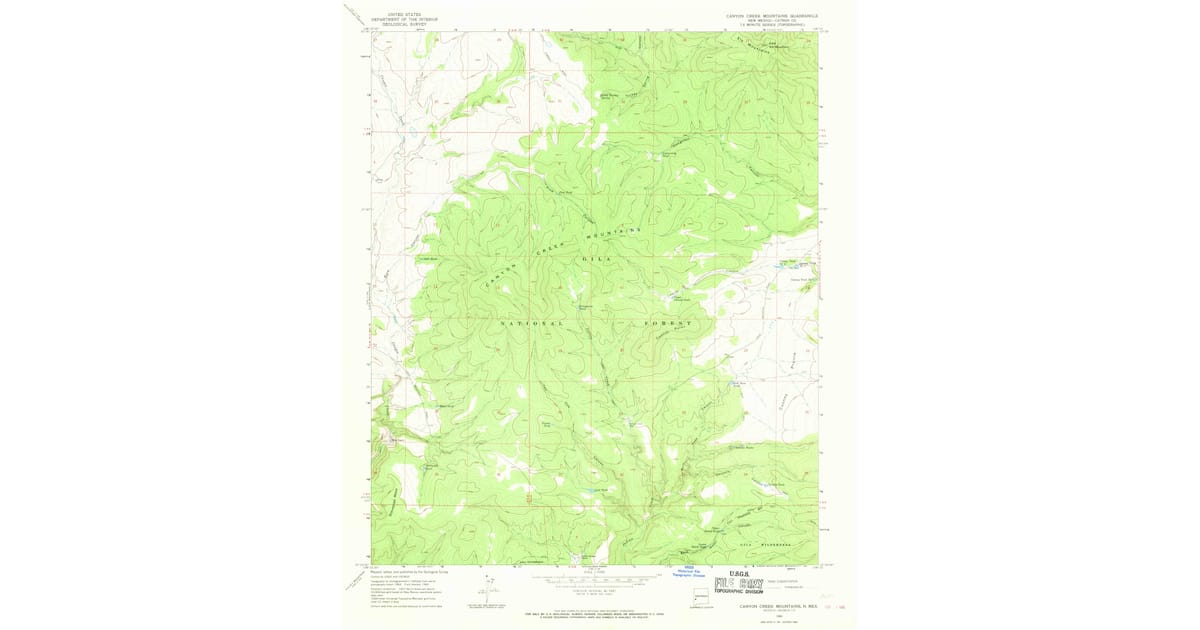 1965 Map of Canyon Creek Mountains, Catron County, NM — High-Res | Pastmaps