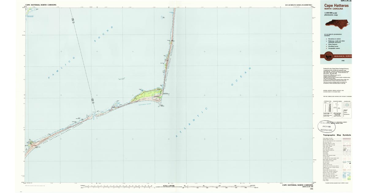 1985 Map of Cape Hatteras, Dare County, NC — High-Res | Pastmaps