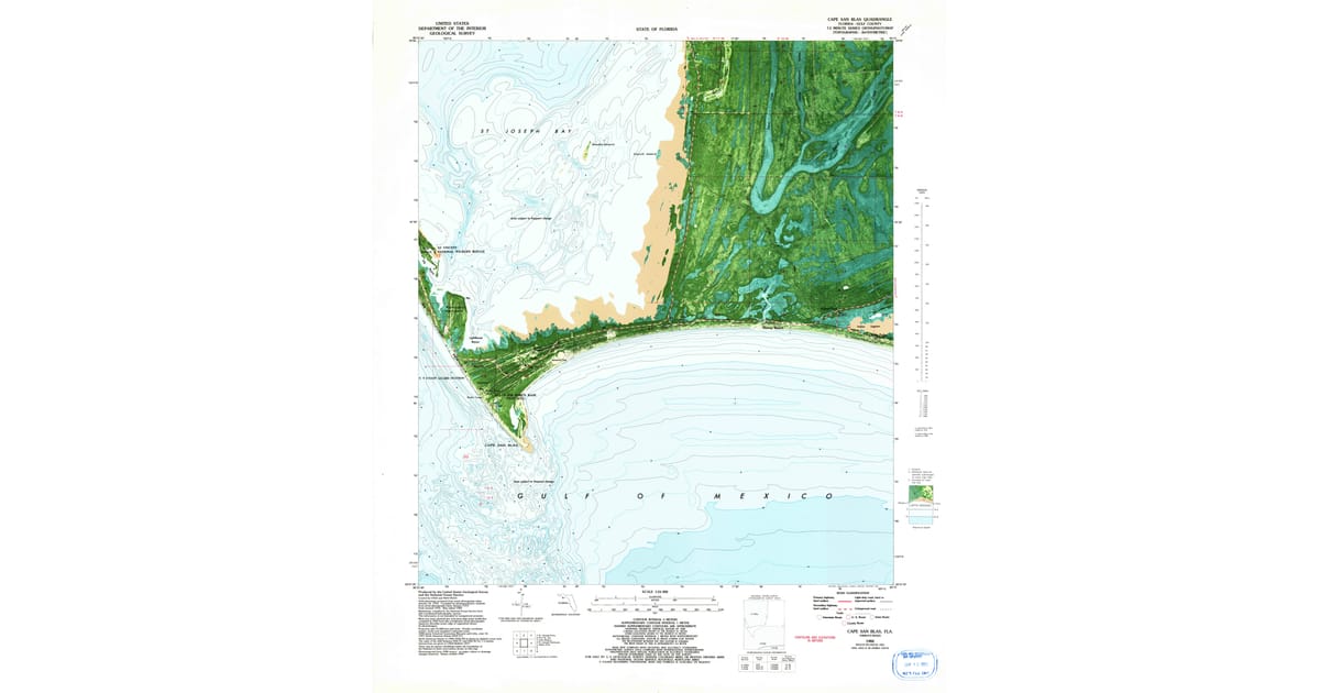 1982 Map of Cape San Blas, Gulf County, FL — High-Res, 1993 Print ...