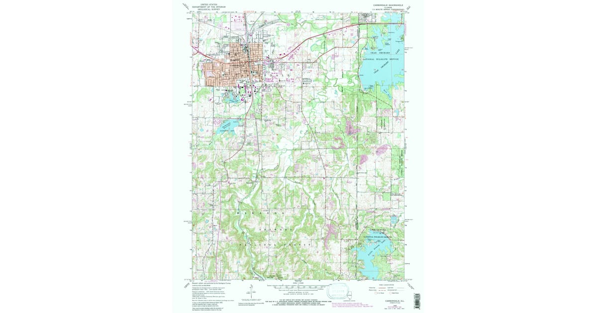 1966 Map of Carbondale, IL — High-Res, 1990 Print #2 | Pastmaps