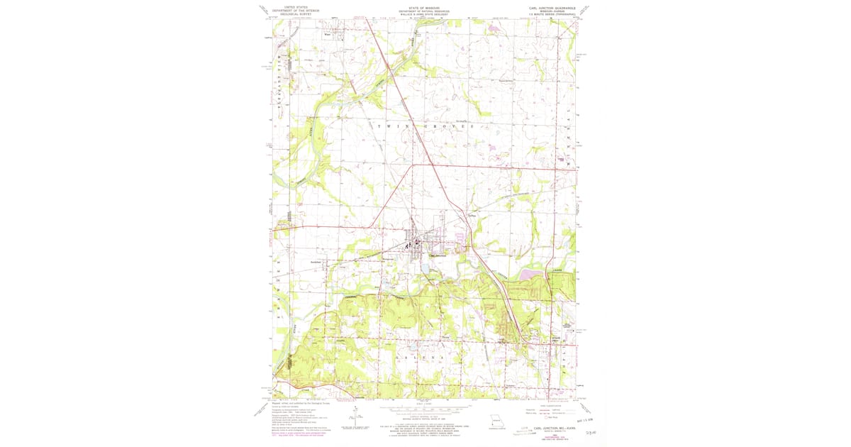 1963 Map of Carl Junction, MO — High-Res, 1979 Print | Pastmaps