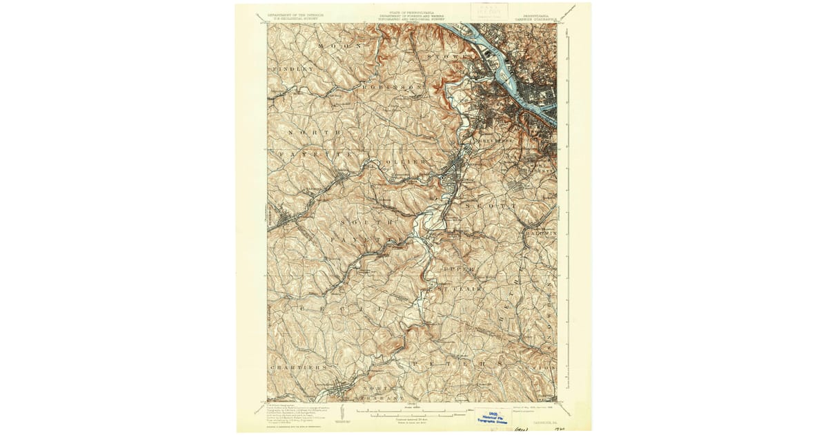 1906 Map of Carnegie, PA — High-Res, 1935 Print | Pastmaps