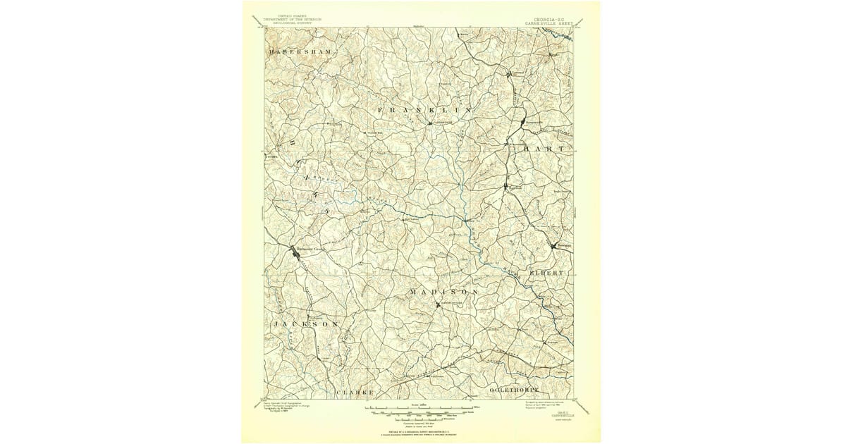 1891 Map of Carnesville, GA — High-Res, 1951 Print | Pastmaps
