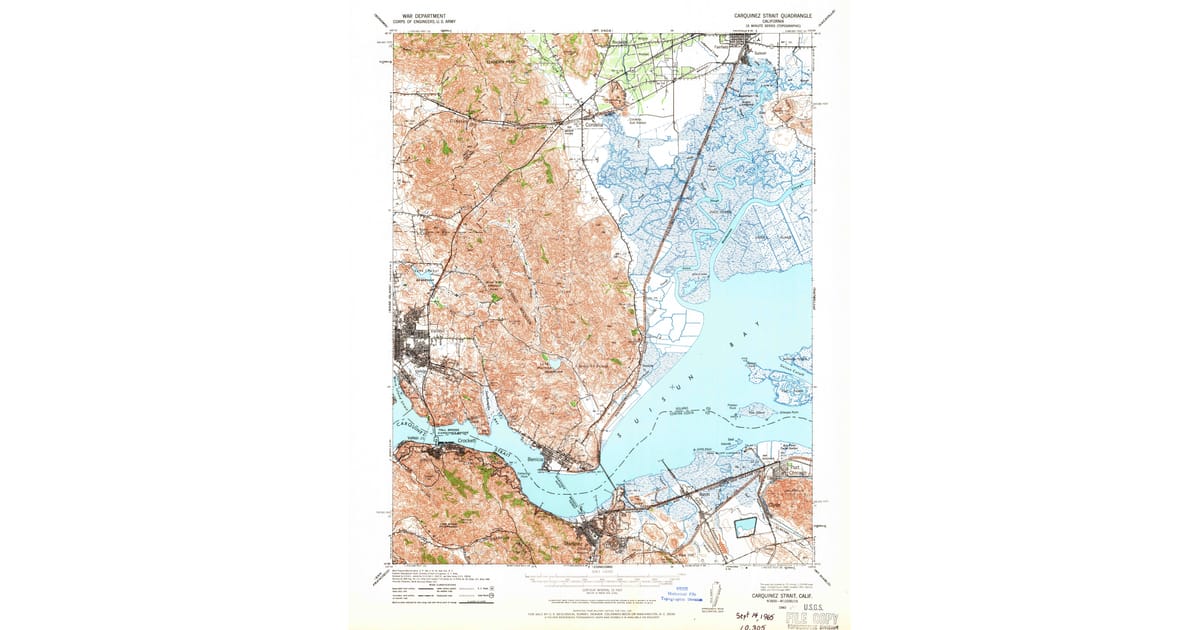1940 Map of Carquinez Strait, Solano County, CA — High-Res, 1965 Print ...