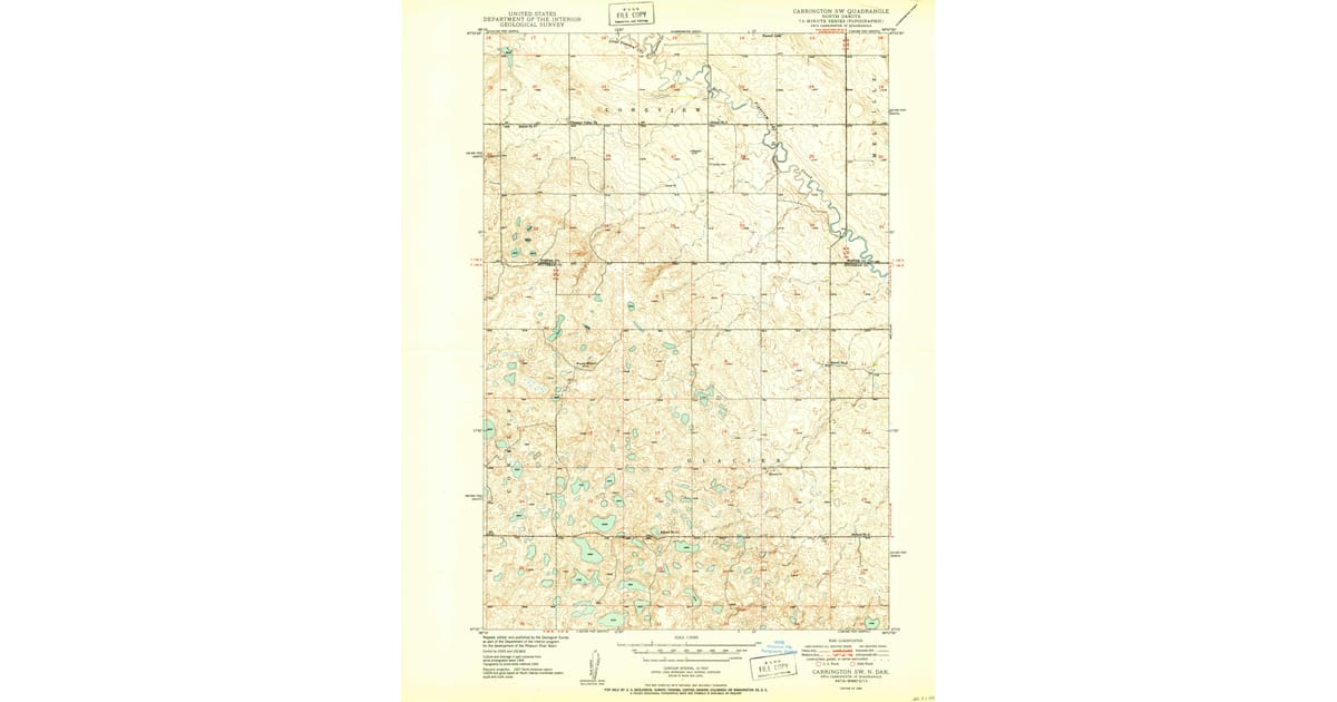 1950 Map of Carrington SW, Stutsman County, ND — High-Res | Pastmaps