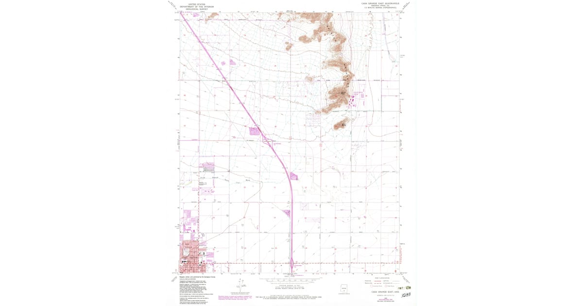 1965 Map of Casa Grande East, Pinal County, AZ — High-Res, 1983 Print ...