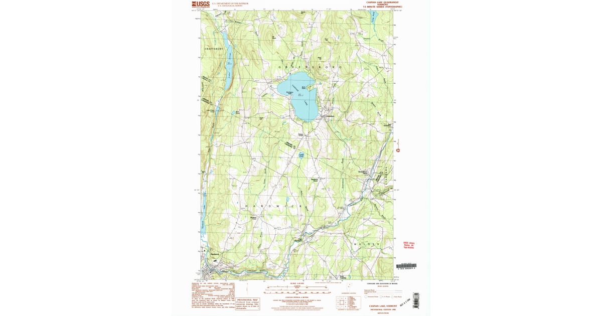 1986 Map of Caspian Lake, Orleans County, VT — High-Res | Pastmaps