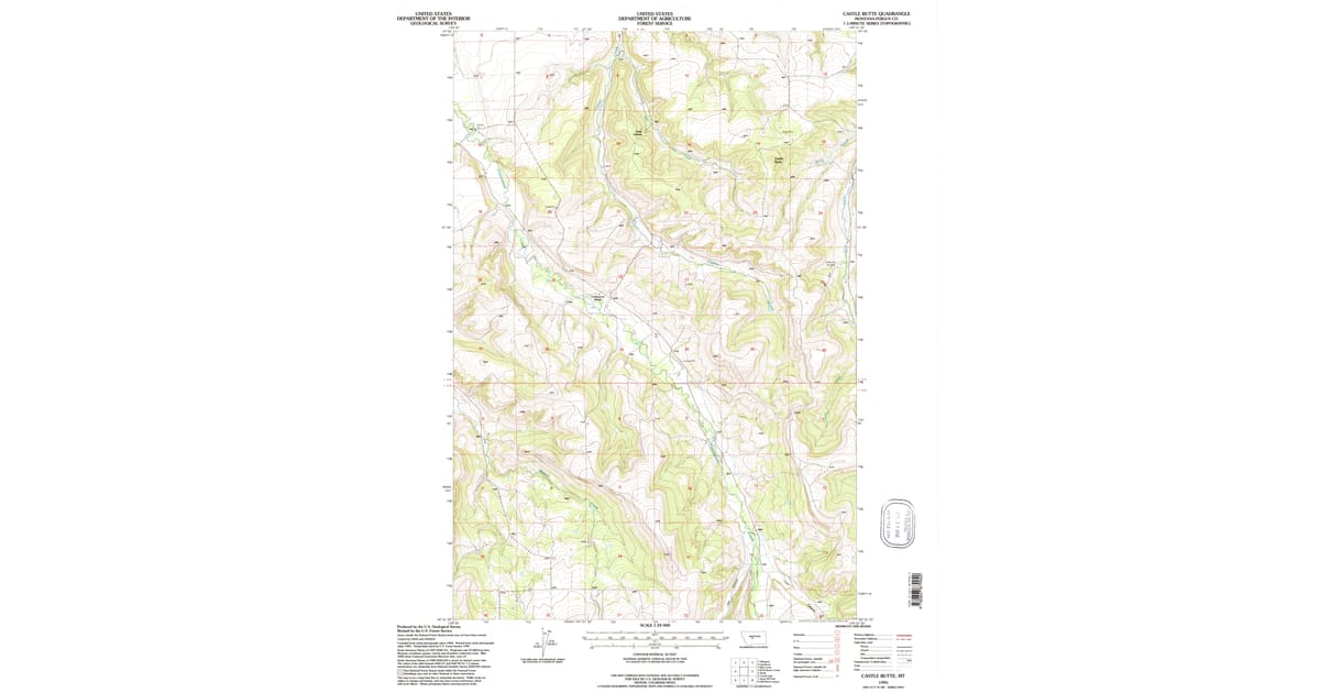 1995 Map of Castle Butte, Fergus County, MT — High-Res | Pastmaps