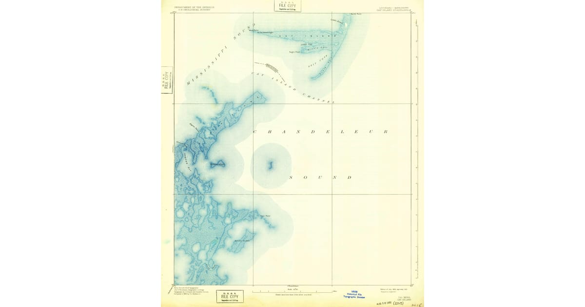 1893 Map of Cat Island, St. Bernard Parish, LA — High-Res, 1932 Print ...