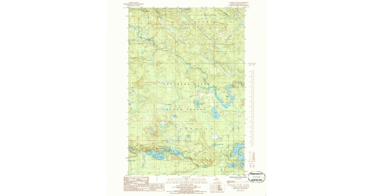 1986 Map of Cataract Basin, Marquette County, MI — High-Res | Pastmaps