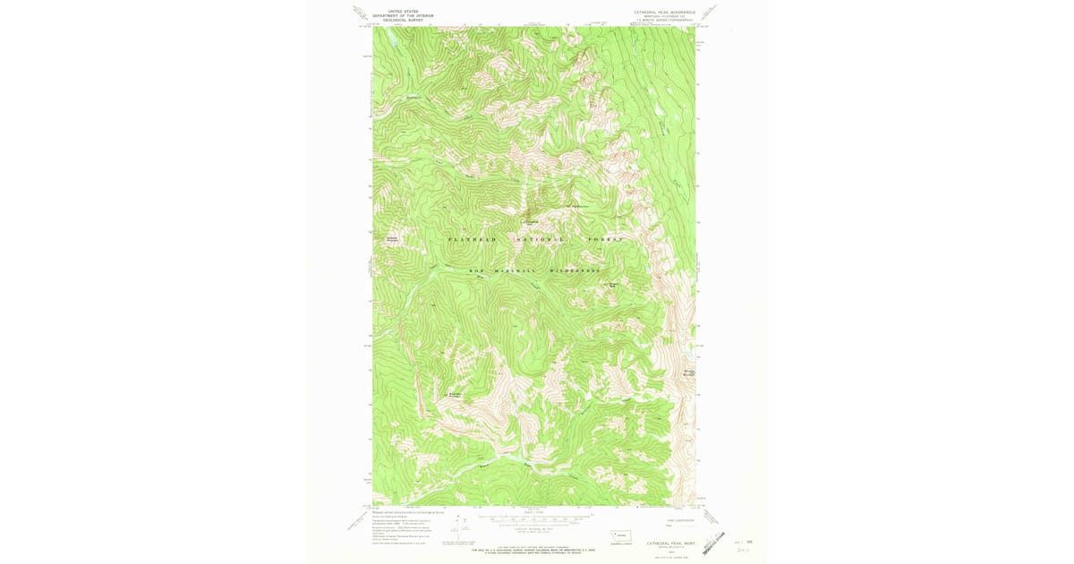 1970 Map of Cathedral Peak, Flathead County, MT — High-Res | Pastmaps