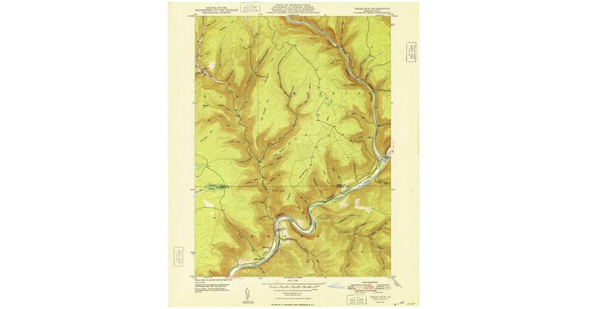 1948 Map of Cedar Run, Tioga County, PA — High-Res | Pastmaps