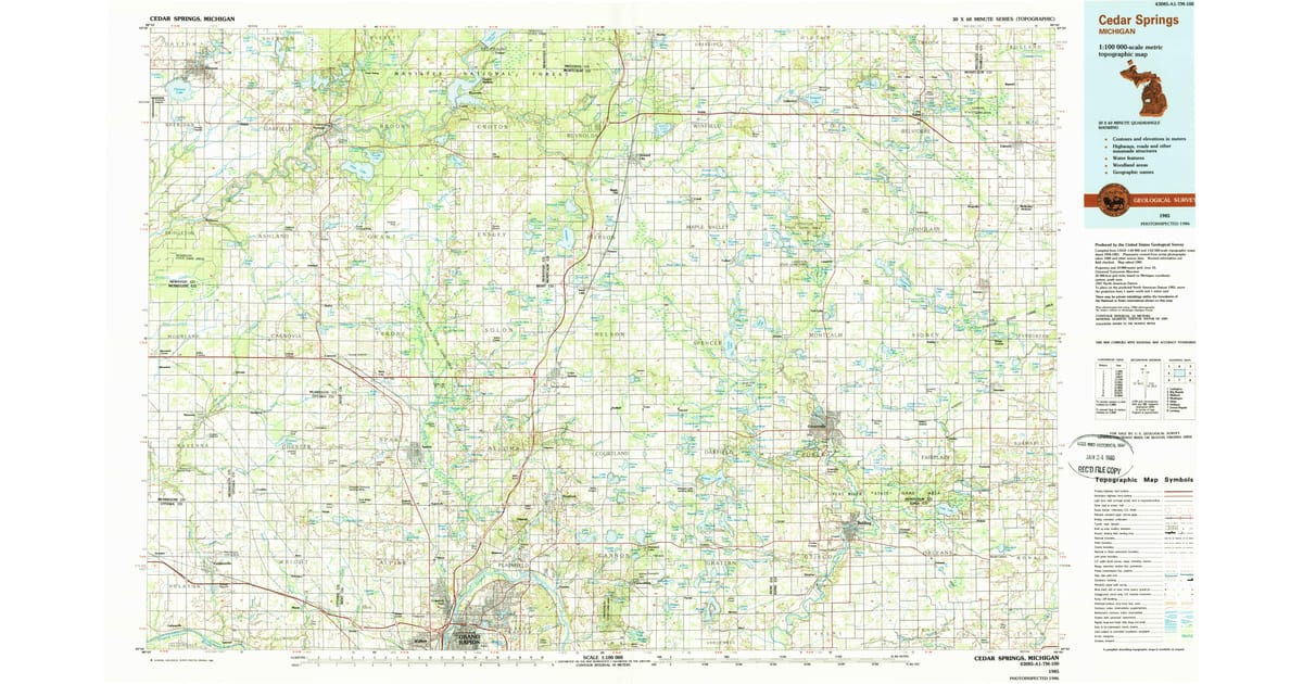 1986 Map of Cedar Springs, MI — High-Res | Pastmaps