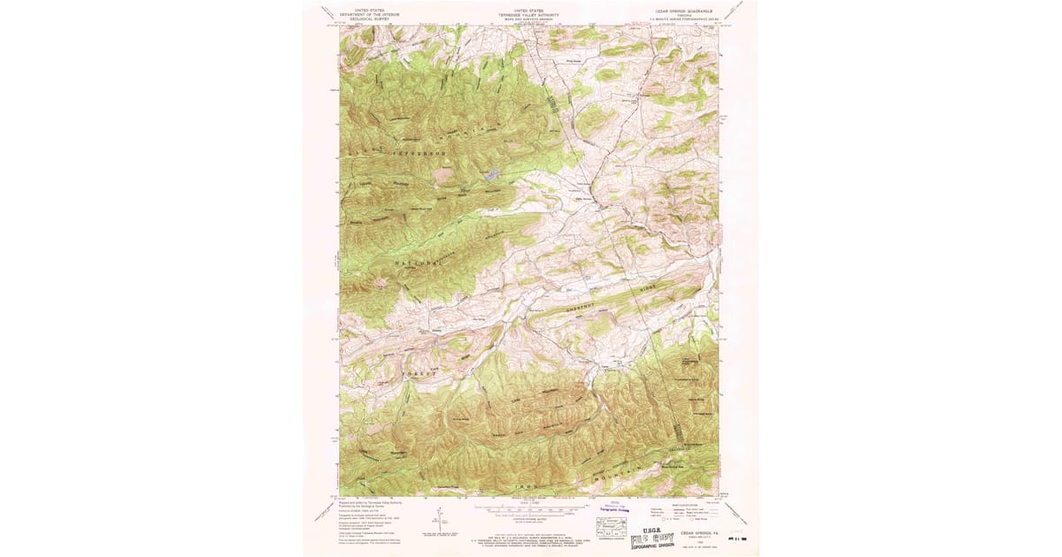1959 Map of Cedar Springs, Smyth County, VA — High-Res, 1969 Print ...