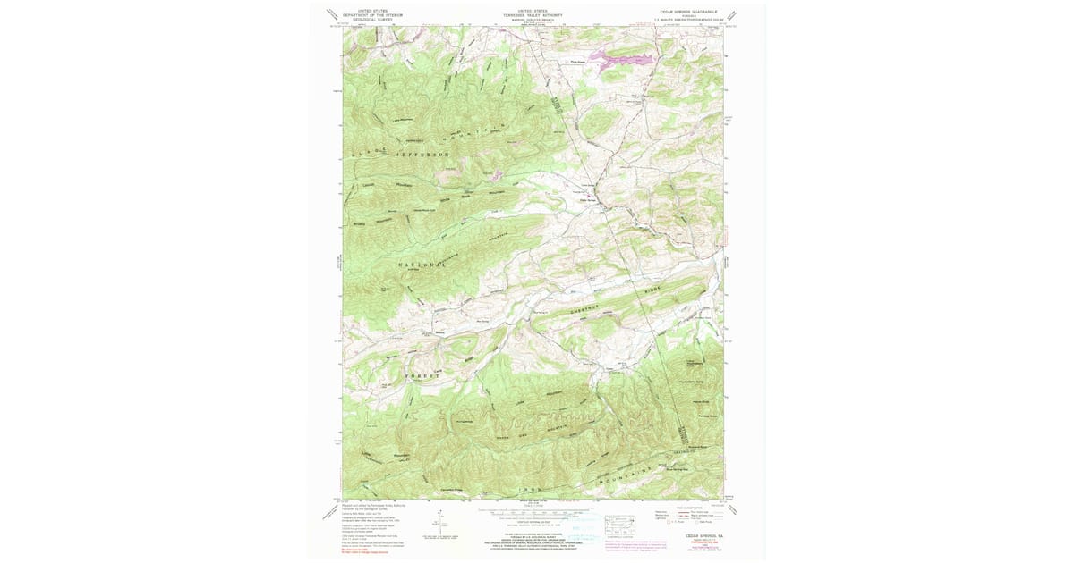 1959 Map of Cedar Springs, Smyth County, VA — High-Res, 1991 Print ...
