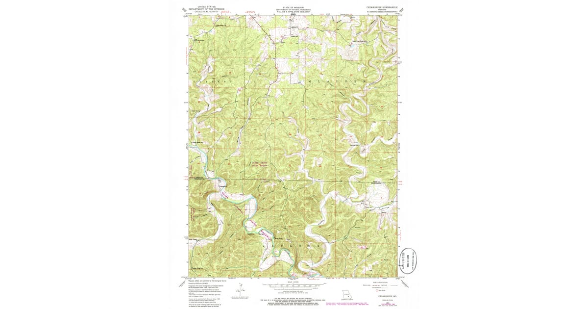 1951 Map of Cedargrove, Dent County, MO — High-Res, 1985 Print | Pastmaps