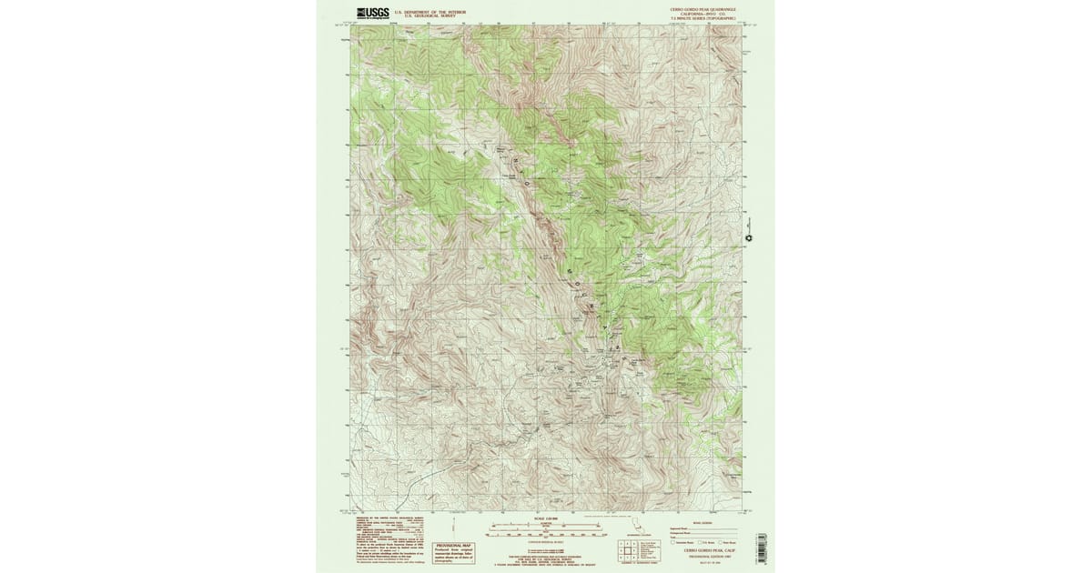 1987 Map of Cerro Gordo Peak, Inyo County, CA — High-Res, 1987 Print #2 ...