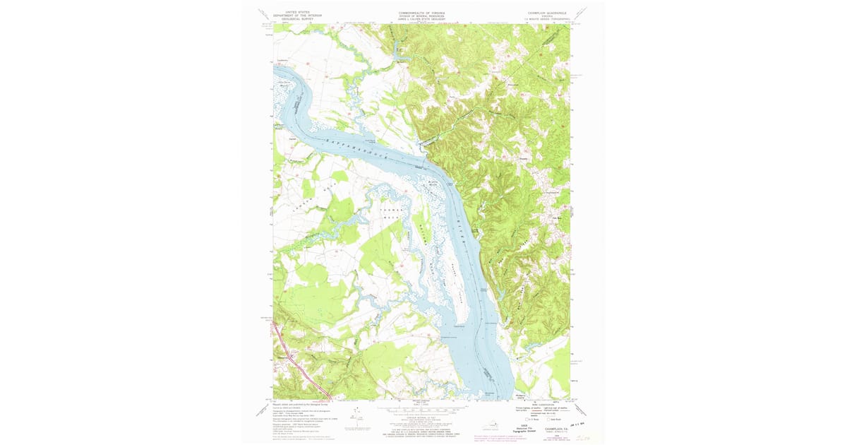 1968 Map of Champlain, Essex County, VA — High-Res, 1974 Print | Pastmaps