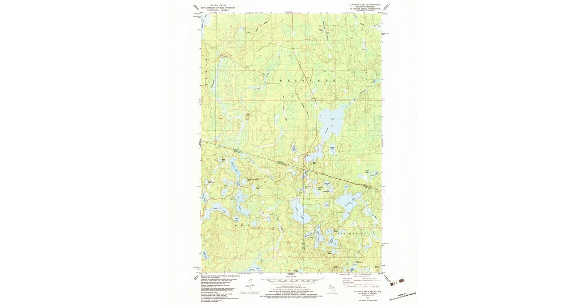 1982 Map of Chaney Lake, Gogebic County, MI — High-Res | Pastmaps