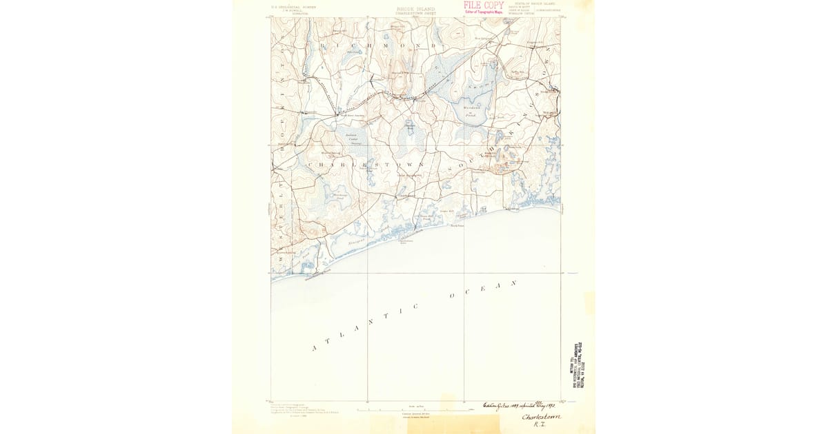 1889 Map of Charlestown, Washington County, RI — High-Res, 1893 Print ...