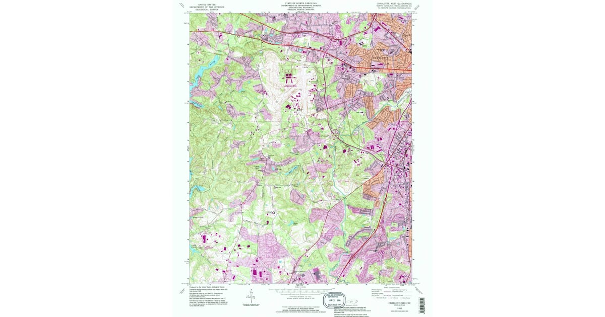 1993 Map of Charlotte West, Mecklenburg County, NC — High-Res | Pastmaps