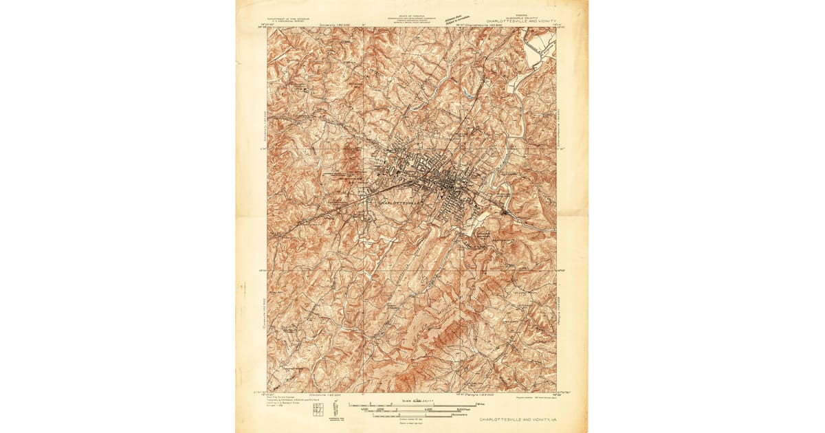1935 Map of Charlottesville And Vicinity, Virginia — High-Res | Pastmaps
