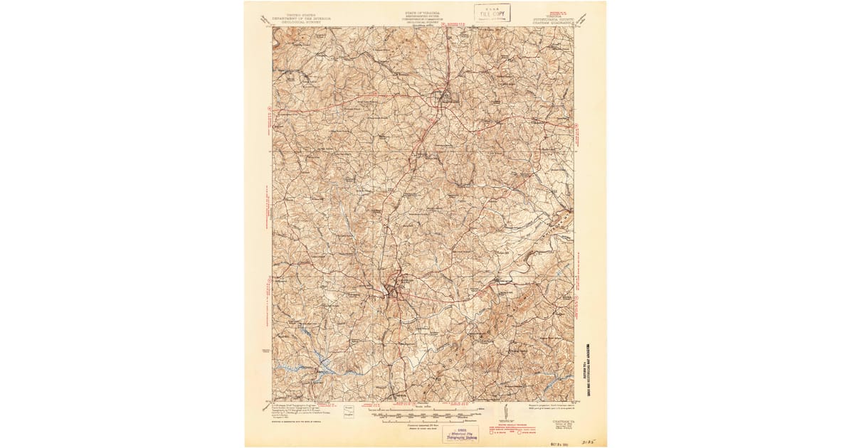 1923 Map of Chatham, VA — High-Res, 1945 Print | Pastmaps