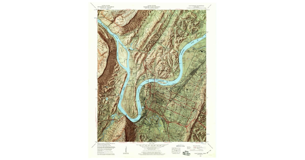 1958 Map of Chattanooga, TN — High-Res, 1960 Print | Pastmaps