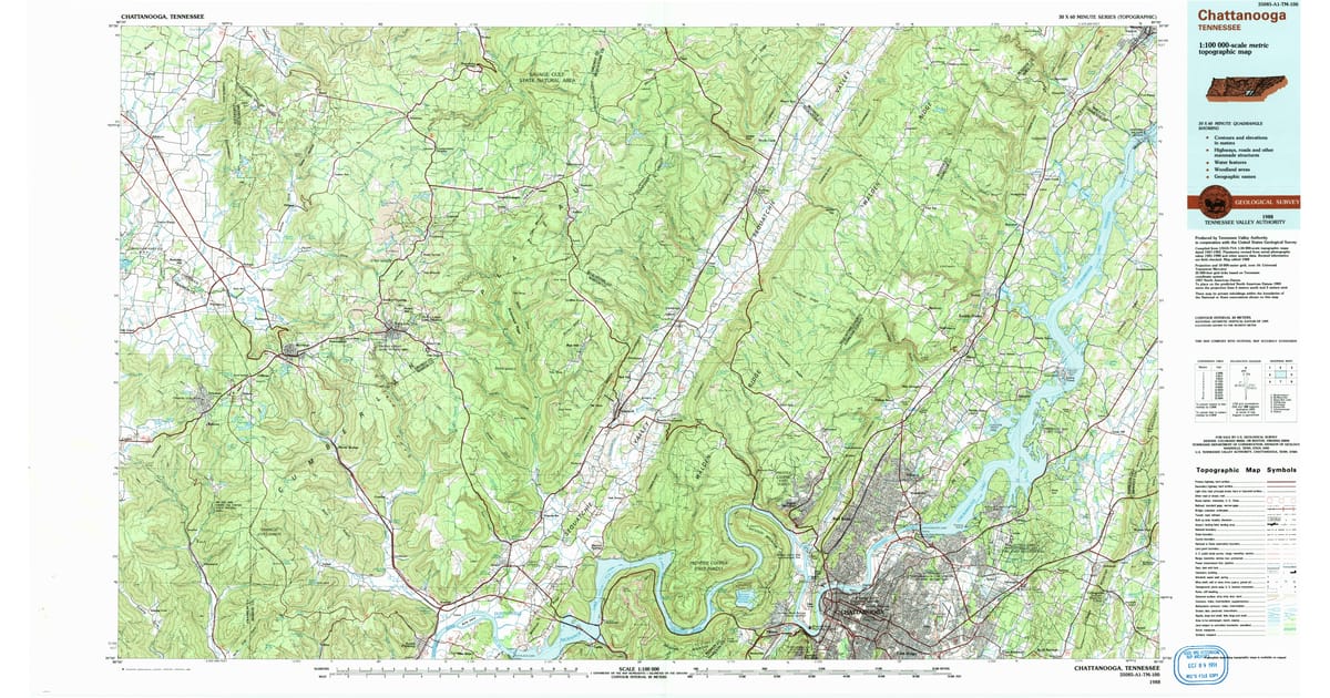 1988 Map of Chattanooga, TN — High-Res | Pastmaps