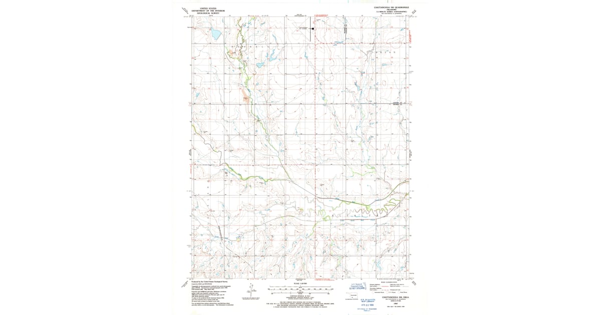 1987 Map of Chattanooga SW, Tillman County, OK — High-Res | Pastmaps