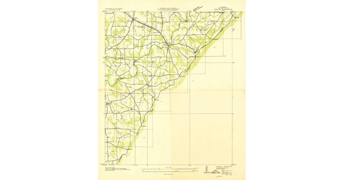 1936 Map of Chavies, DeKalb County, AL — High-Res | Pastmaps